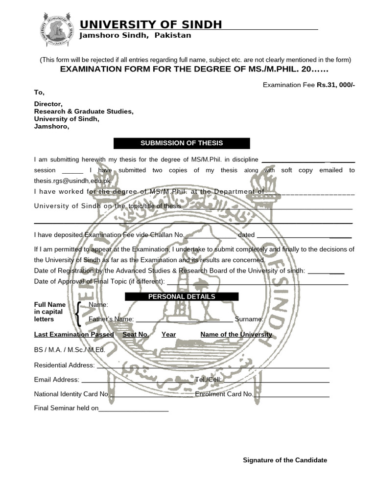 Thesis Submission Form For MPhil. | PDF | Thesis