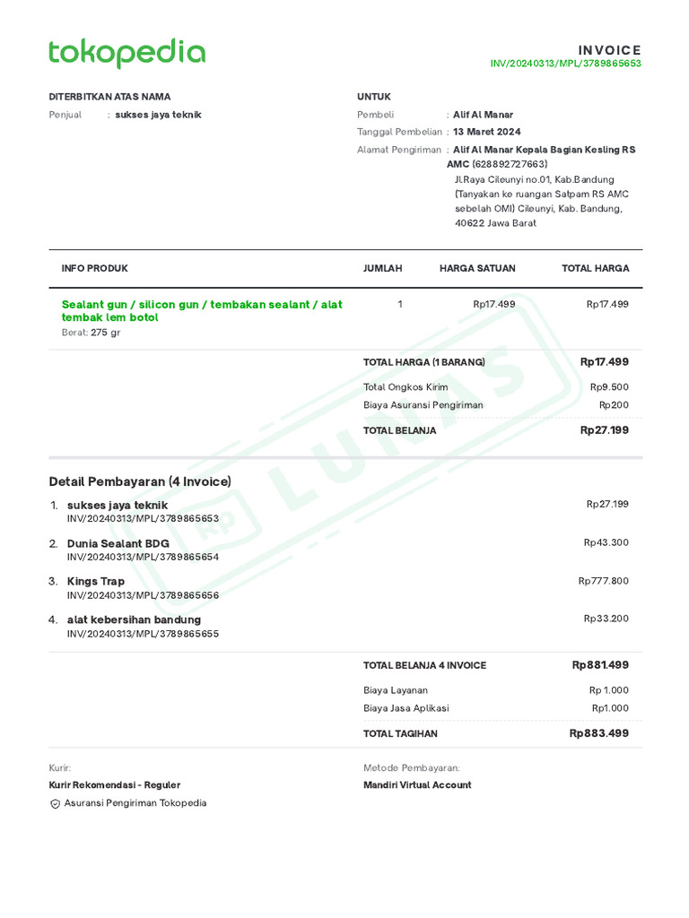 Invoice Pembelian Sealant Gun 2024 | PDF