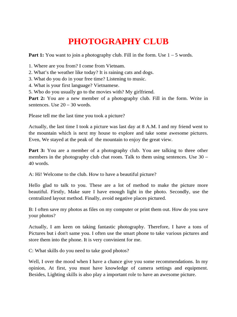 PHOTOGRAPHY CLUB (Làm Thêm) | PDF | Photograph