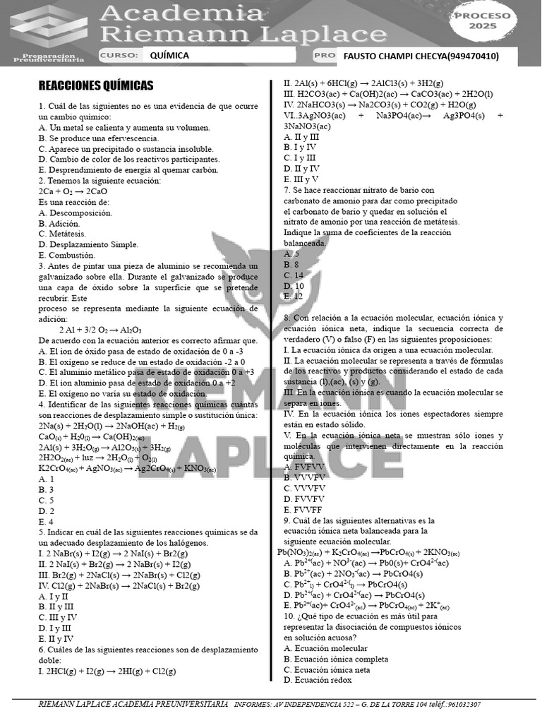 Práctica de Reacciones Químicas | PDF | Redox | Electroquímica
