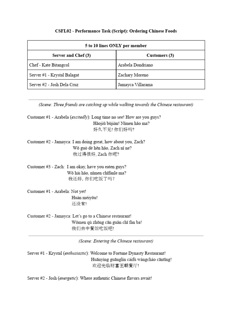 CSFL02 Performance Task Script | PDF | Cooking | East Asian Cuisine