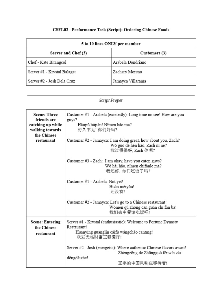 CSFL02 Performance Task Script | PDF | Asian Cuisine | Food And Drink ...