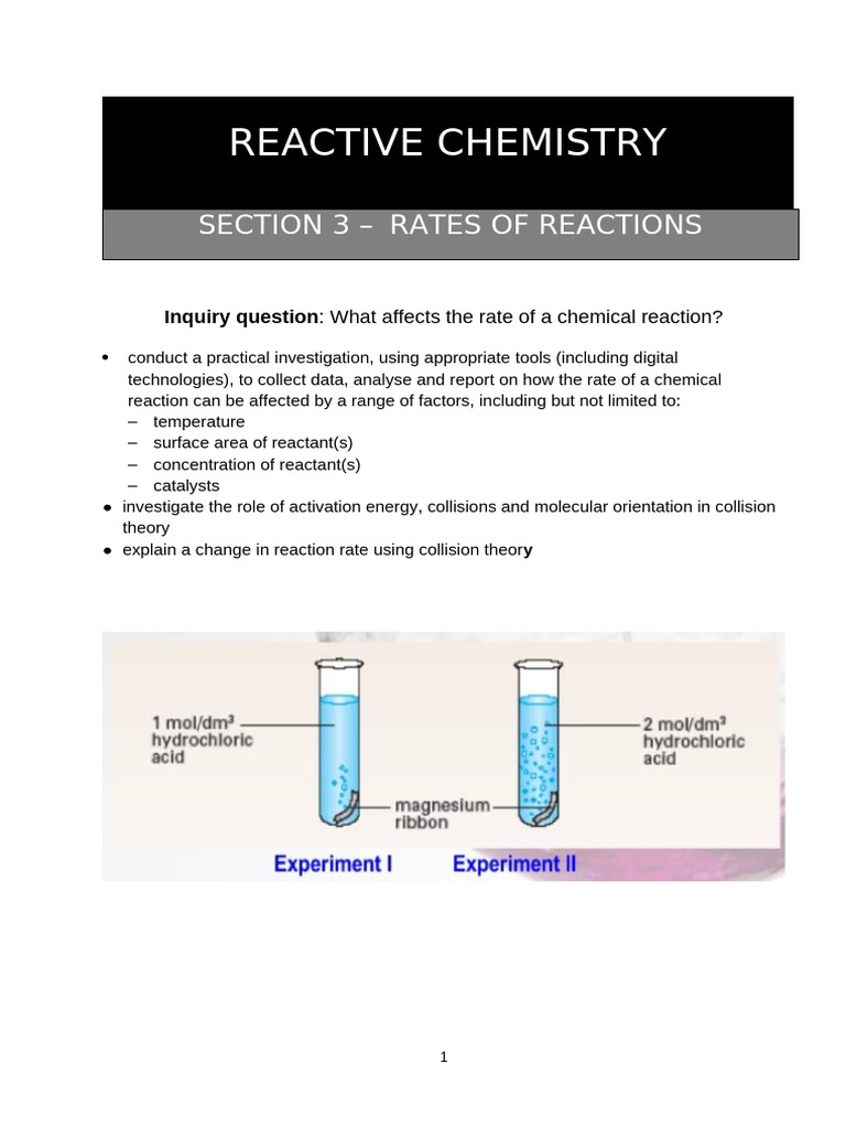 Year 11 Module 3 Section 3 Rates of Reactions | PDF | Reaction Rate ...