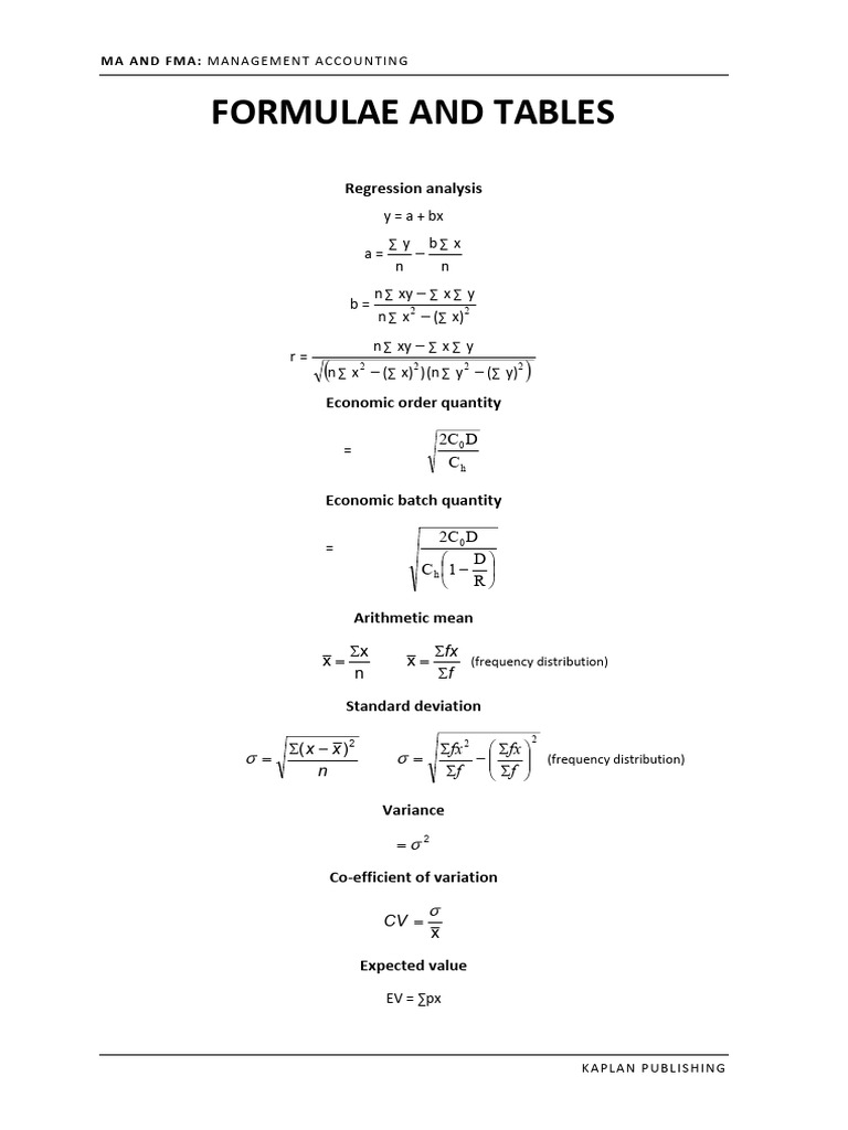 MA Formulae Sheet | PDF | Normal Distribution | Statistical Analysis