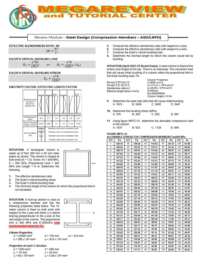 Review Module Steel 3 Compression - Solution | PDF | Buckling | Physical Sciences