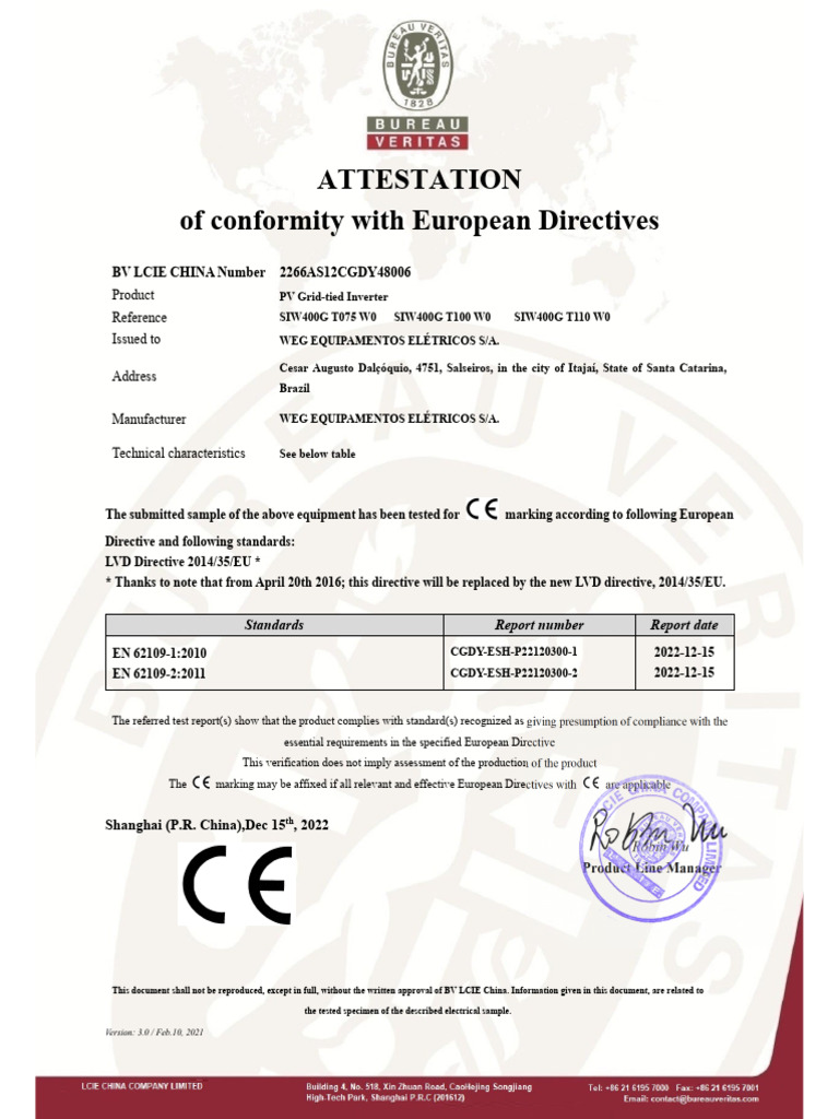 Certificado SIW400G W0 para EN 62109 | PDF | Electrical Components | Power (Physics)