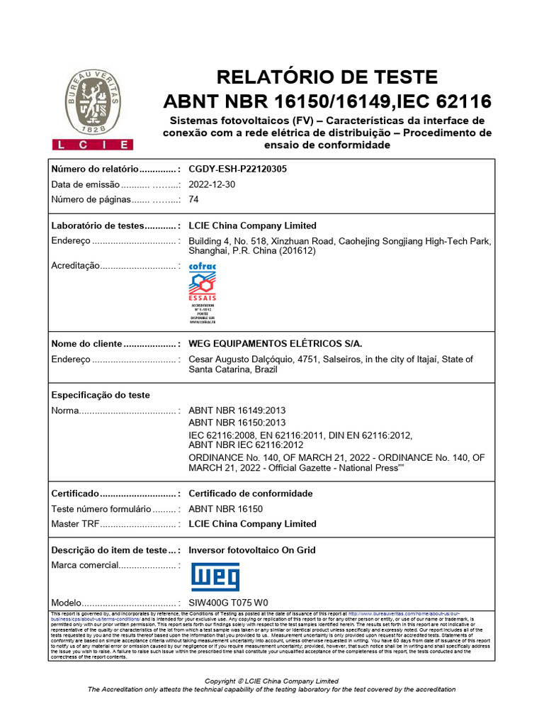 Certificado SIW400G T075 W0 para NBR 16149 | PDF | Corrente alternada ...