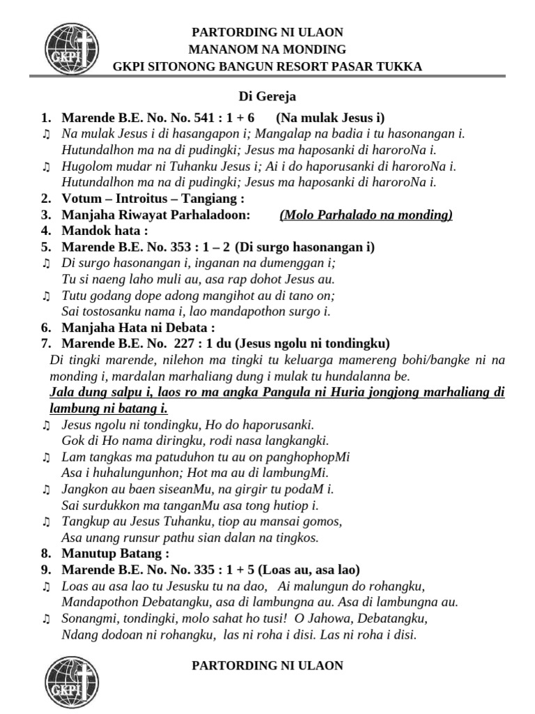 Acara Na Monding Di Gereja | PDF