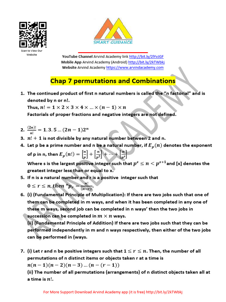 Chap 7 Permutations and Combinations - Rh56wkimp1ppt1nlxqli | PDF | Numbers | Integer