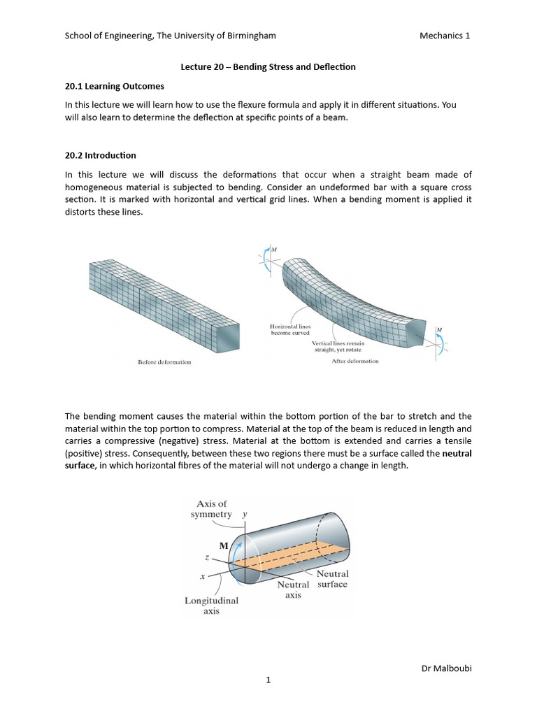 Bending Stress and Beam Deflection | PDF | Bending | Stress (Mechanics)