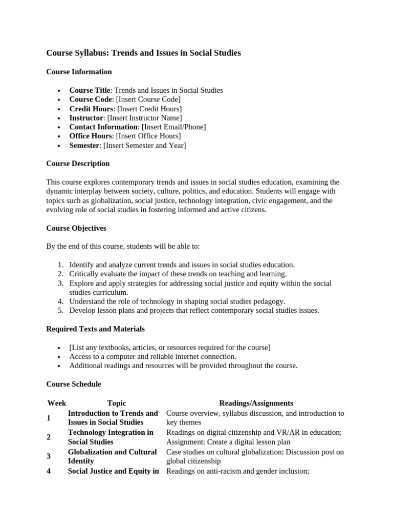 Trends and Issues in Social Studies | PDF | Lesson Plan | Liberal Arts ...