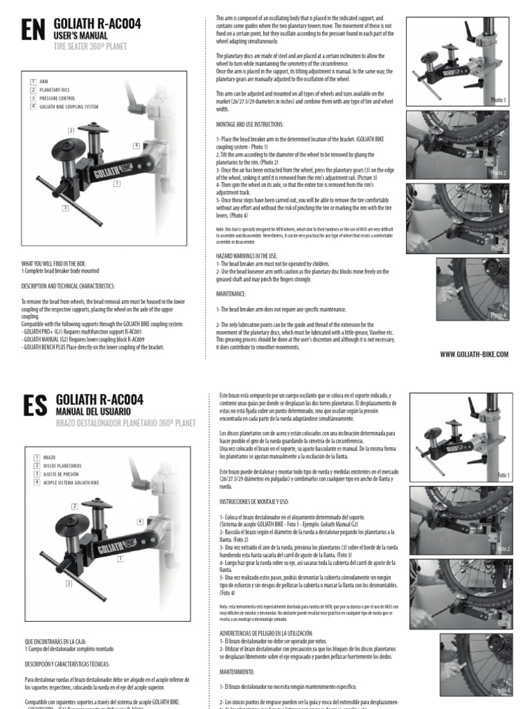 Manual GOLIATH R-AC004: Montaje y Uso | PDF | Rueda | Vehículos