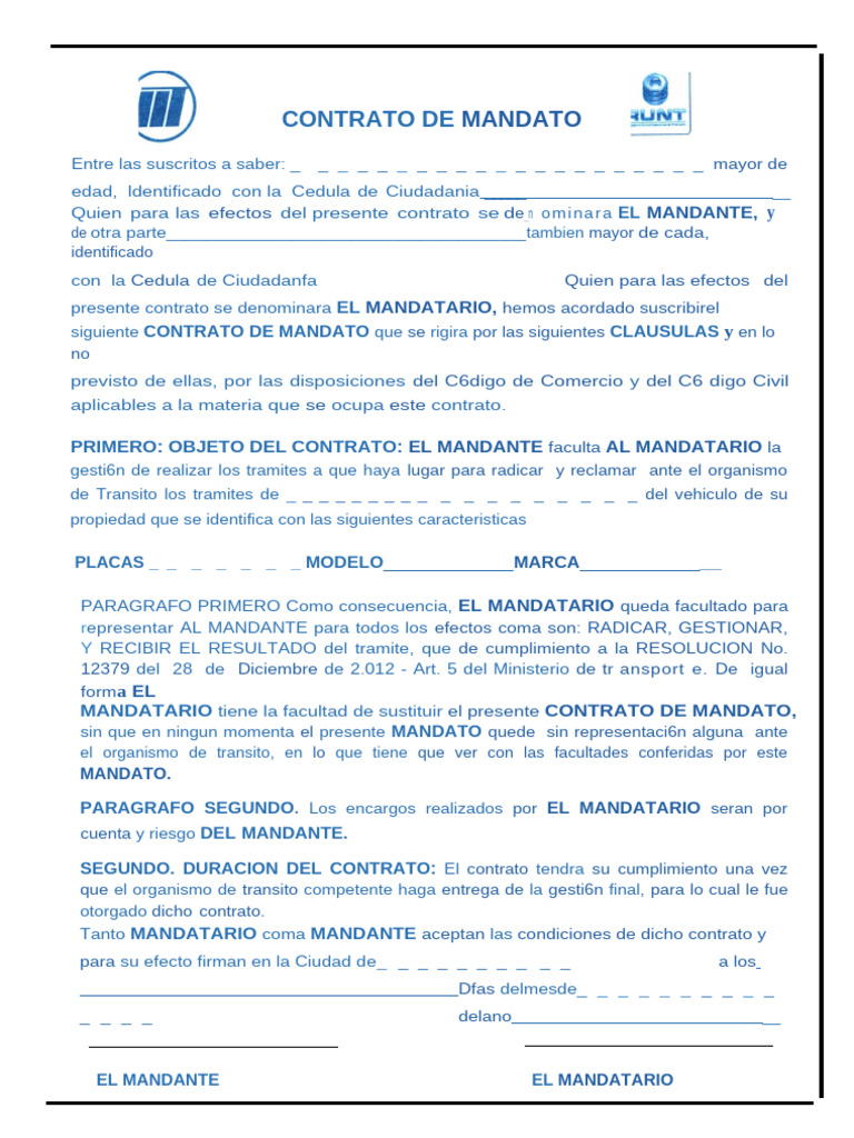 Contrato de Mandato para Trámites de Vehículo | PDF