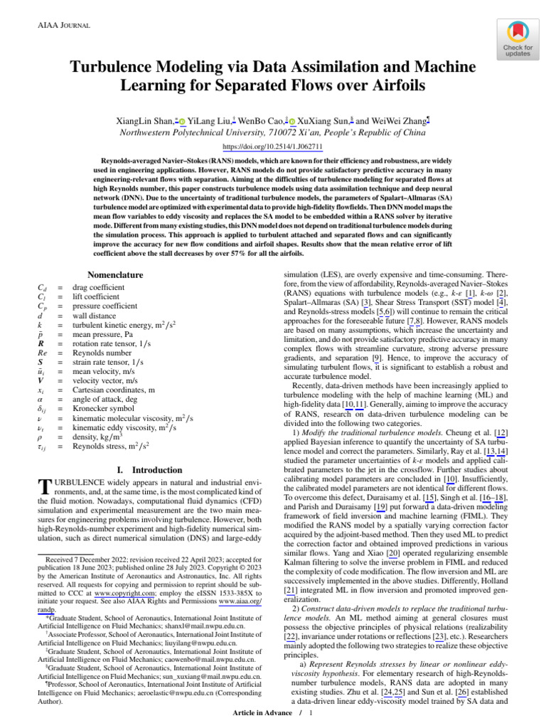 Turbulence Modeling Via Data Assimilation and Machine Learning For Separated Flows Over Airfoils ...