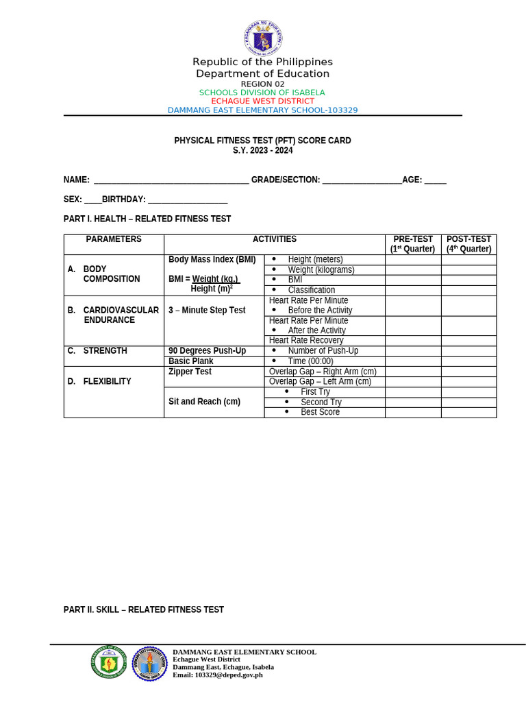 PFT Physical Fitness TEST | PDF | Physical Fitness | Body Mass Index
