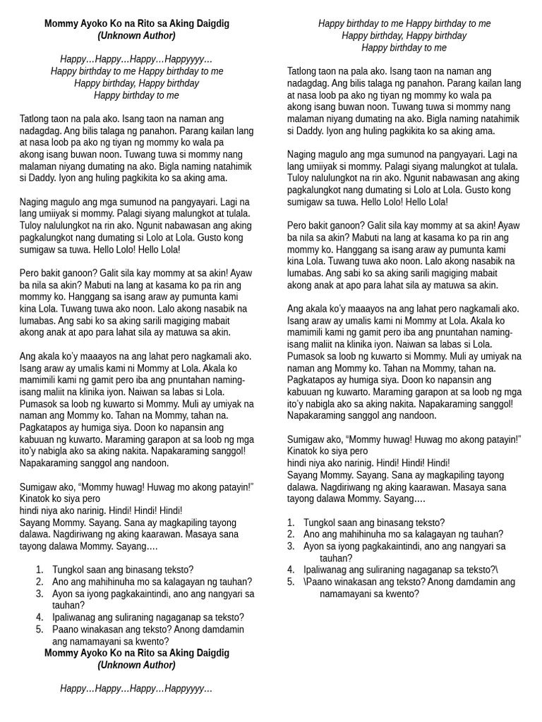 Mommy Ayoko Ko Na Rito Sa Aking Daigdig | PDF