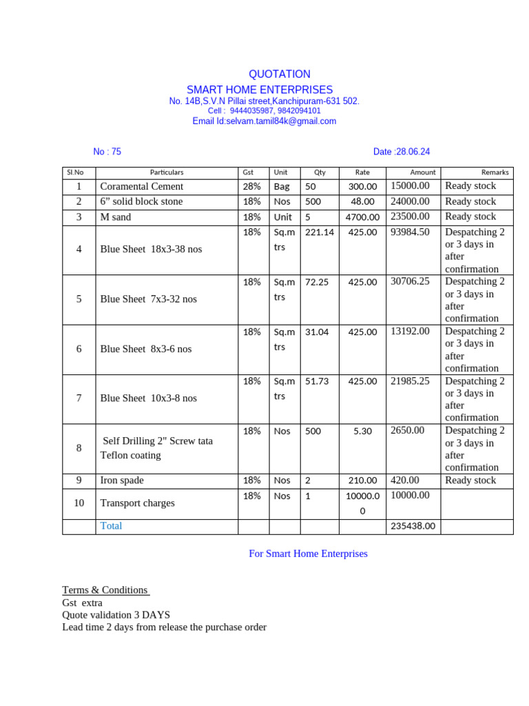 Roof Sheet and Cement Quotation | PDF | Building Materials