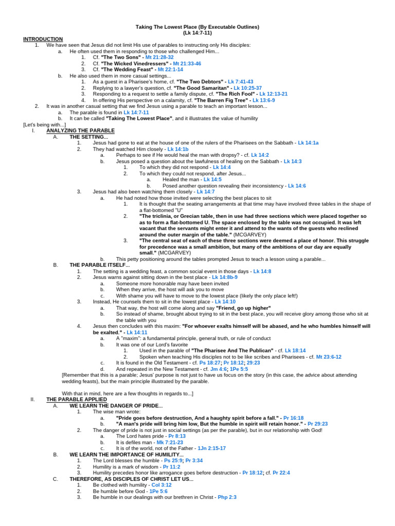 Humility in Jesus' Parable Explained | PDF | Humility | Jesus