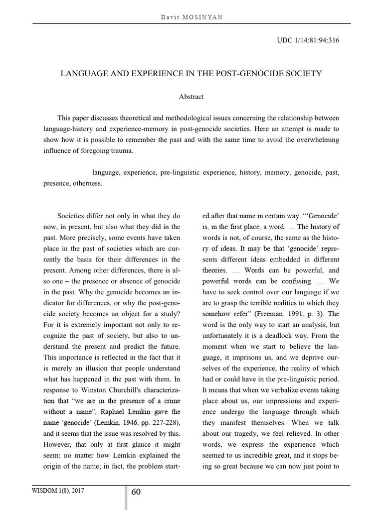 Language and Experience in The Post-Genocide Society | PDF