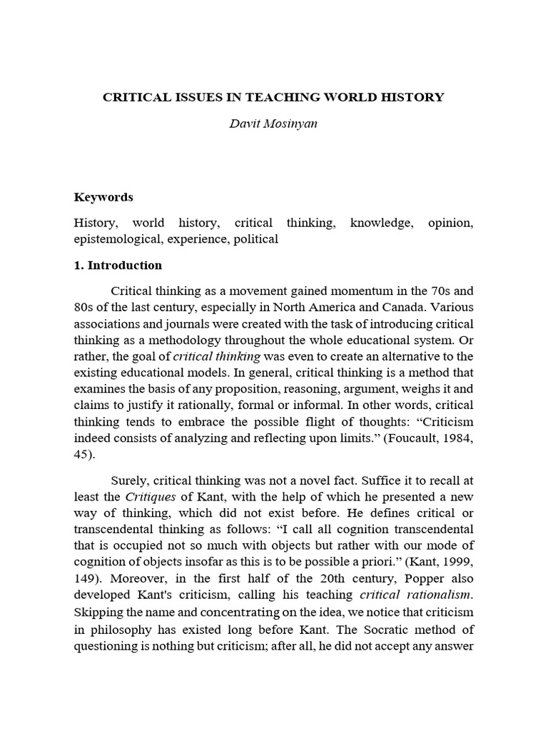 Critical Issues in Teaching World History | PDF | Experience | Immanuel ...