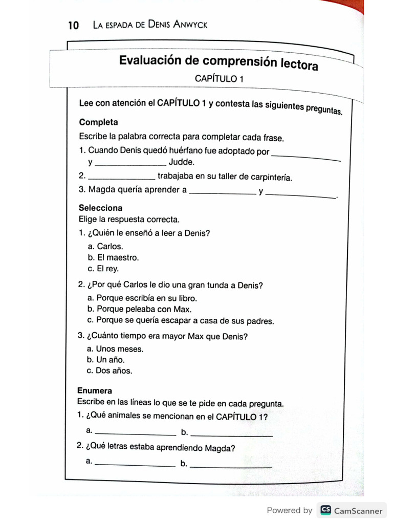 La Espada de Denis Anwyck Preguntas Capitulo 1-10 | PDF