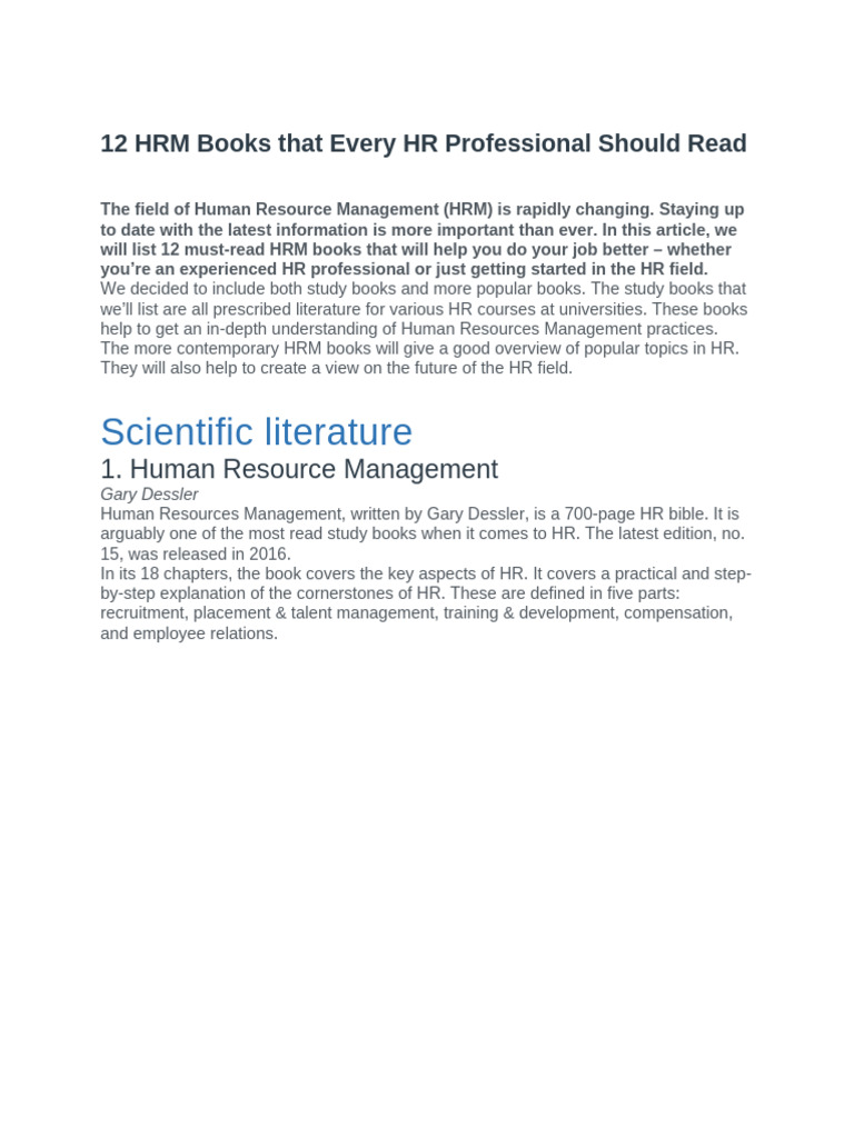 12 HRM Books That Every HR Professional Should Read | PDF | Human Resource Management | Analytics