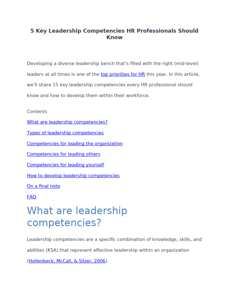 5 Key Leadership Competencies HR Professionals Should Know | PDF | Leadership | Emotional ...