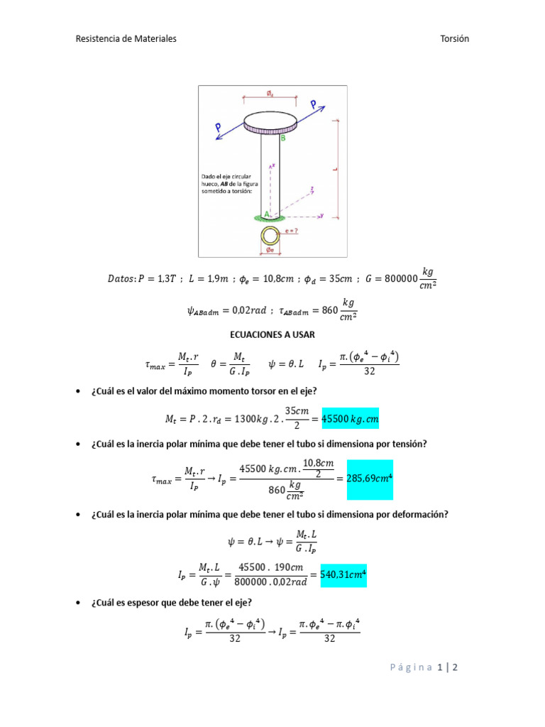 Ejercicio 1 - Torsion - DEV | PDF | Resistencia de materiales | Física Aplicada e Interdisciplinaria