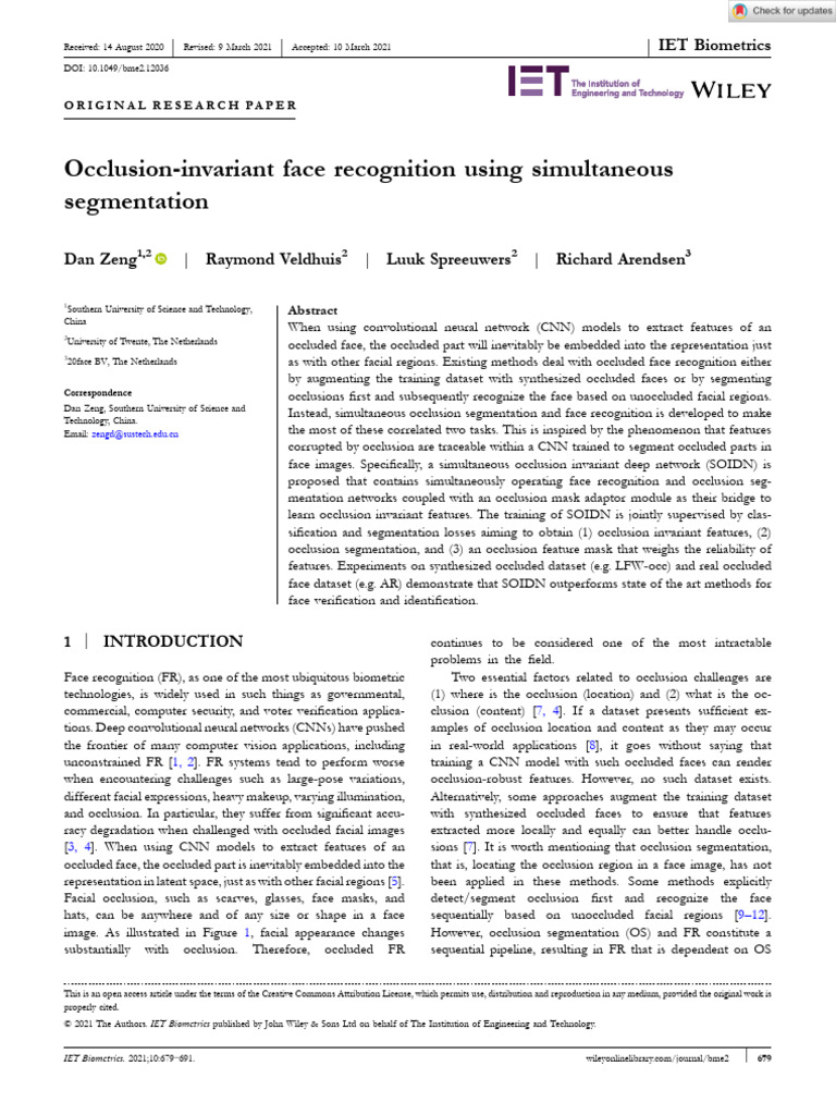 IET Biometrics - 2021 - Zeng - Occlusion Invariant Face Recognition ... IET Biometrics - 2021 - Zeng - Occlusion Invariant Face Recognition ...