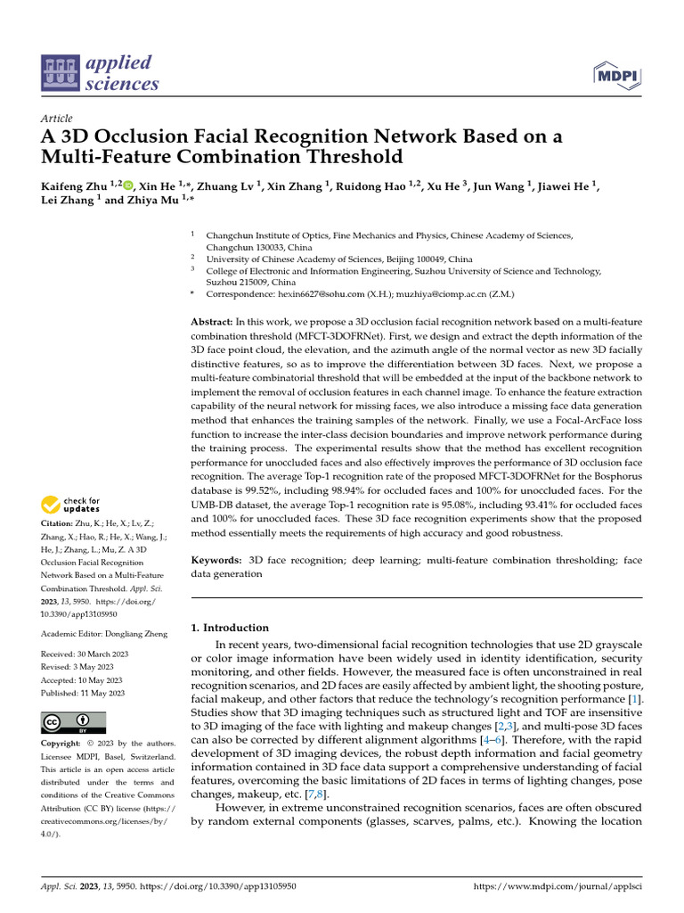 3D Occlusion Facial Recognition Network Based On A Multi-Feature ...