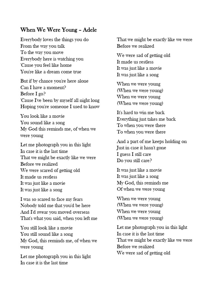 "Adele's 'When We Were Young' Lyrics" | PDF
