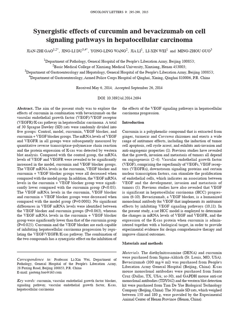 Bevacizumab And Curcumin Pdf Vascular Endothelial Growth Factor
