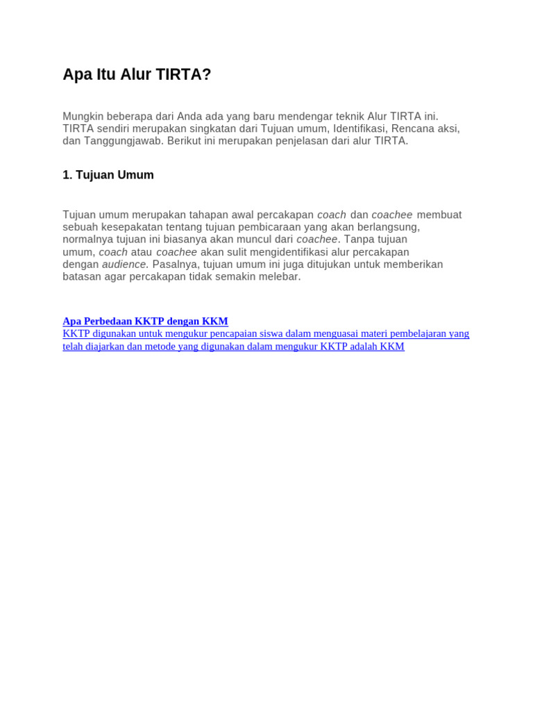 Panduan Lengkap Alur TIRTA dalam Coaching | PDF