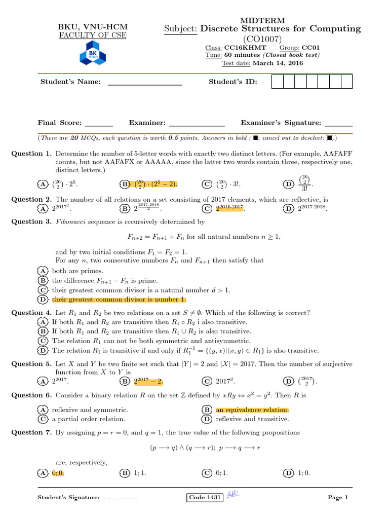 Midterm 3 Key | PDF | Mathematics | Mathematical Logic