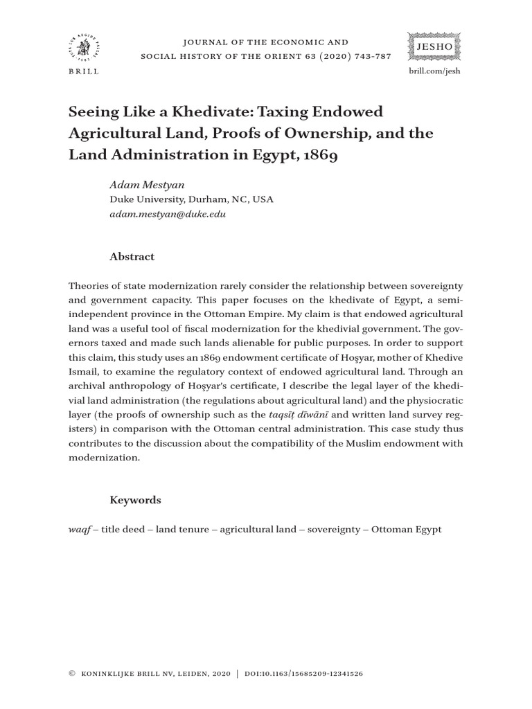 Seeing Like A Khedivate Taxing Endowed Agricultural Land, Proofs of ...