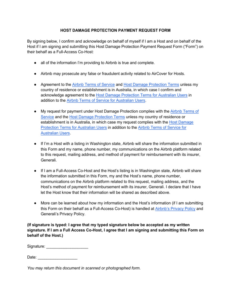 Host Damage Protection Payment Request Form 4-4-2024 | PDF | Airbnb