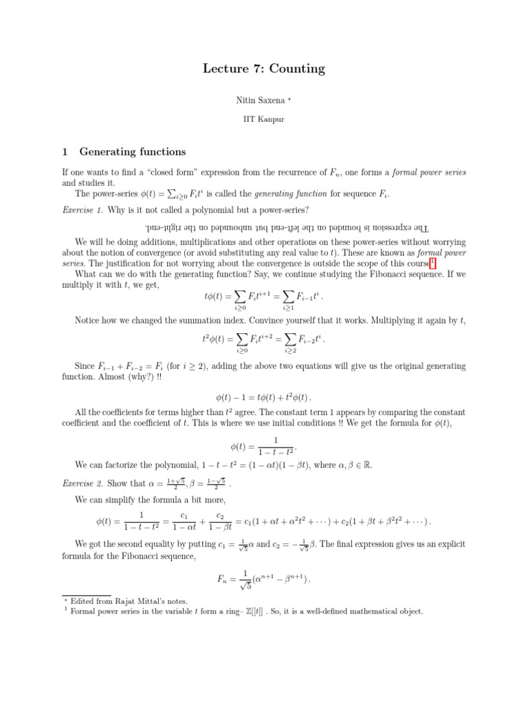 Lec 07 | PDF | Power Series | Recurrence Relation Lec 07 | PDF | Power Series | Recurrence Relation