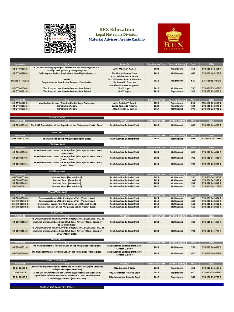Rex Education REX Book Store Law Books Pricelist 07.10.2024 | PDF ...