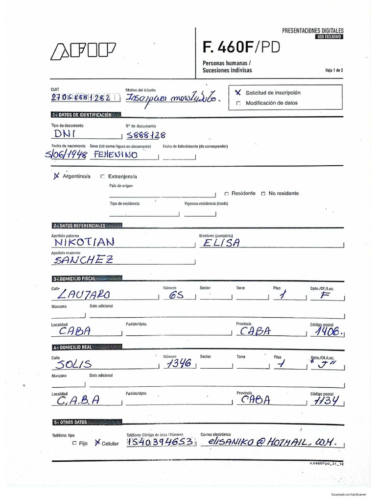 Formulario 460F (1) | PDF