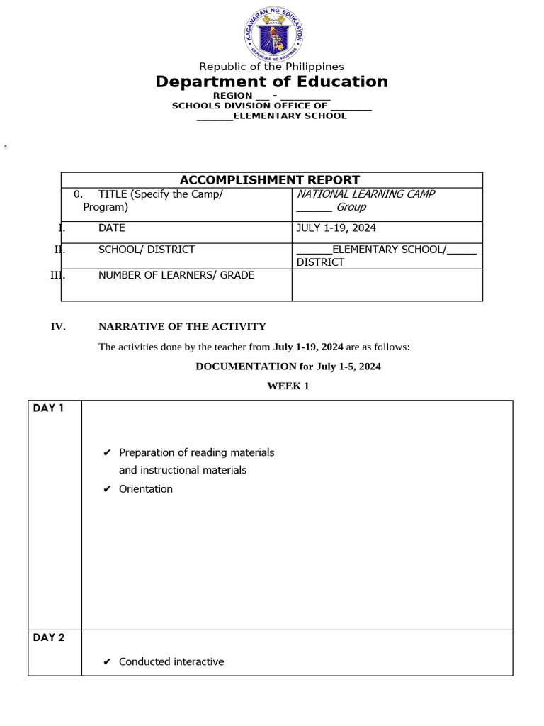 Daily Accomplishment Report Template | PDF | Learning | Teachers