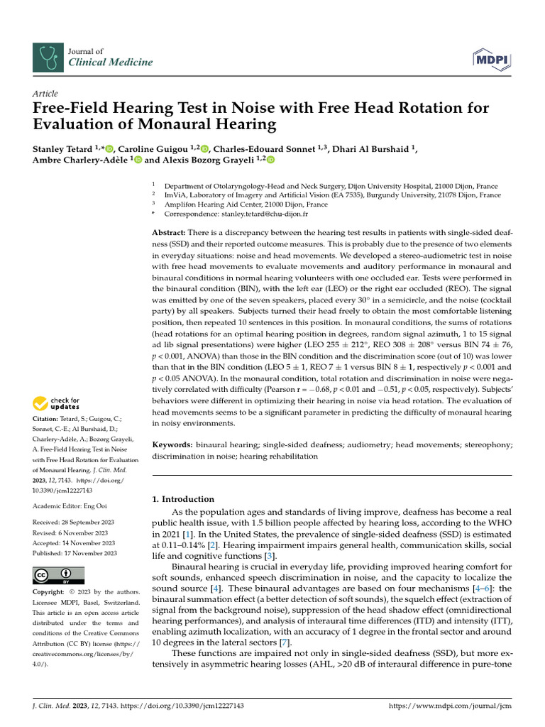 Free-Field Hearing Test in Noise With Free Head Ro | PDF | Health ...