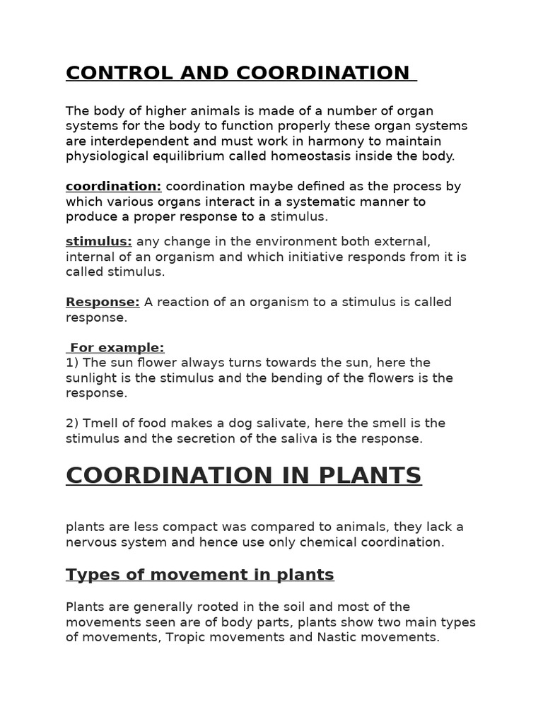 Control and Coordination in Organisms | PDF | Nervous System | Neuron