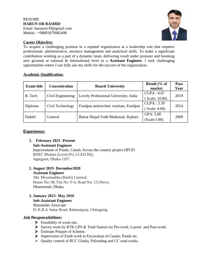 CV of Harun or Rashid | PDF