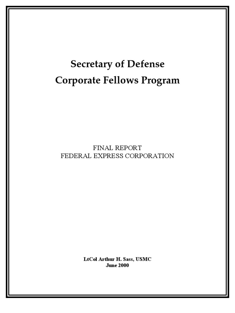 Secretary of Defense Corporate Fellows Program: Final Report Federal ...