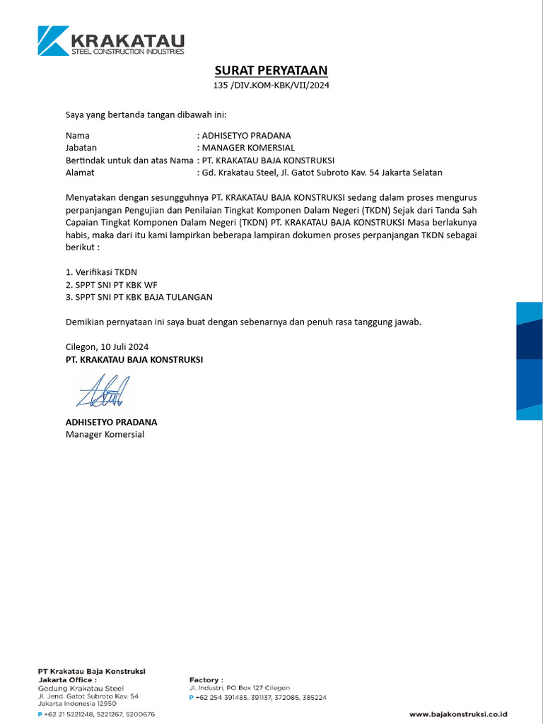 135 - Surat Pernyataan - Perpanjangan TKDN | PDF | Bisnis