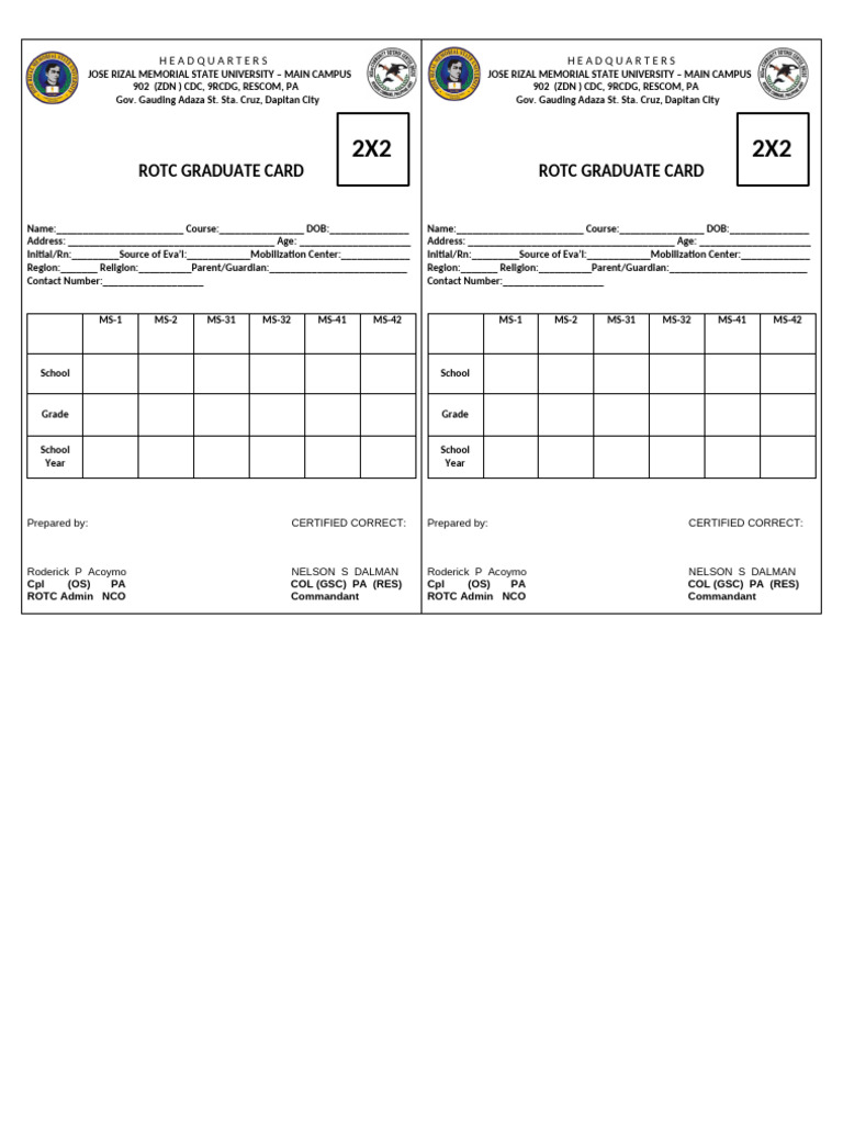 Rotc Card | PDF