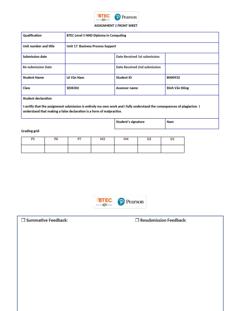 Assignment 2 - Frontsheet - Business Process Support | PDF | Market Segmentation | Competitive ...
