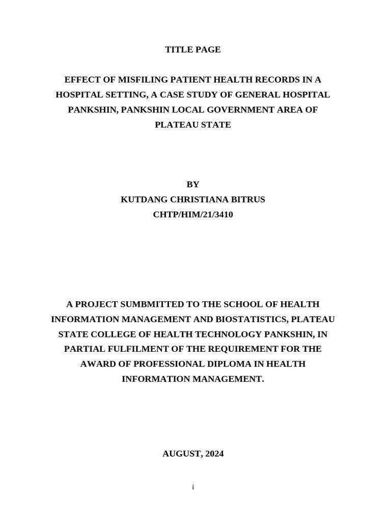 Christiana Bitrus Preliminaries | PDF | Medical Record | Hospital