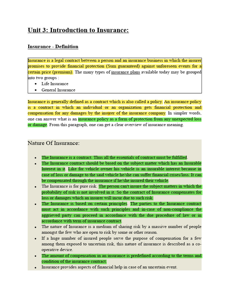 Unit 3 | PDF | Insurance | Reinsurance