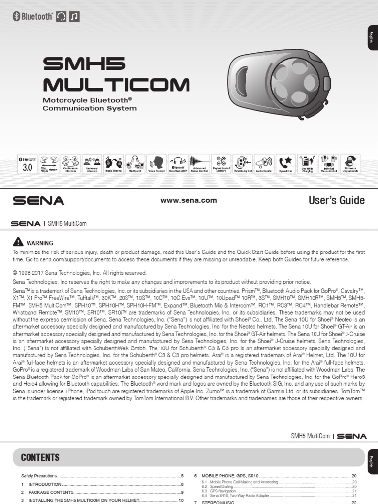 UsersGuide SMH5 MultiCom v1.0 en 170530 | PDF | Bluetooth | Telephone